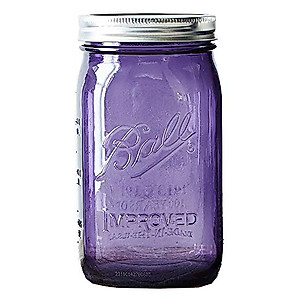 Ball Jar with Lid and Band - Pick Your Size and Color (Purple, Wide Mouth Quart - 32 oz.)