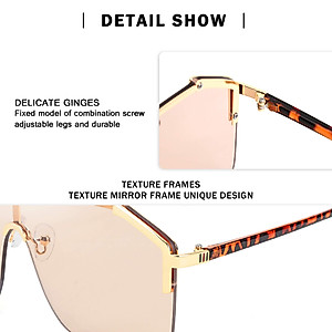 FEISEDY Classic Siamese One Piece Oversized Sunglasses Nice Rimless Stylish Retro Design for Women Men B2634