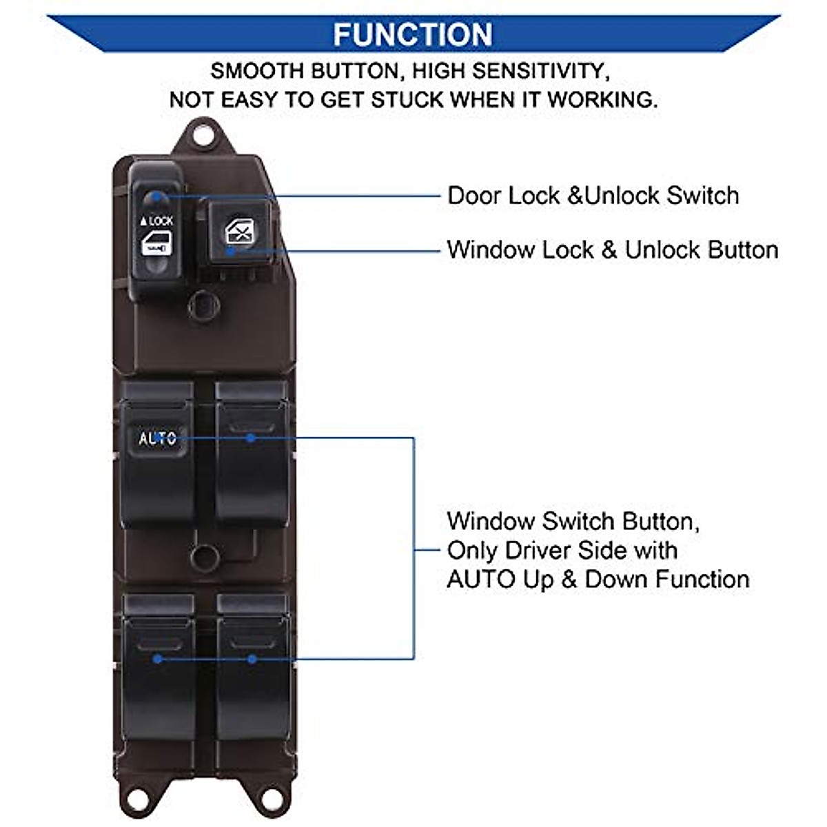 Obaee Master Door Lock Window Switch Control Button Compatible with Toyota Camry 2002-2006, Corolla/Matrix 2003-2008, Sienna 2004-2009, Tacoma and Scion xA/xB 2005-2007, Replace 84820AA070 901-705