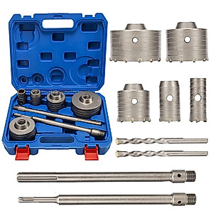 XDOVET 9PCS Concrete Hole Saw Kits with 2 Drill Bits and SDS Plus & Max Shank Hole Saw Tool Set for Concrete Cement Brick Stone Wall Drilling Kit Size 30 40 65 80 100 MM