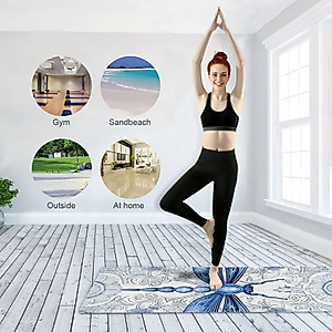 GOODOLD Dragonfly Pattern Yoga Mat, 71 x 26 Inch Non-slip Yoga Mats Folding Travel Exercise Mat Indoor Outdoor Gym Pilates with Storage Bag for Women Men