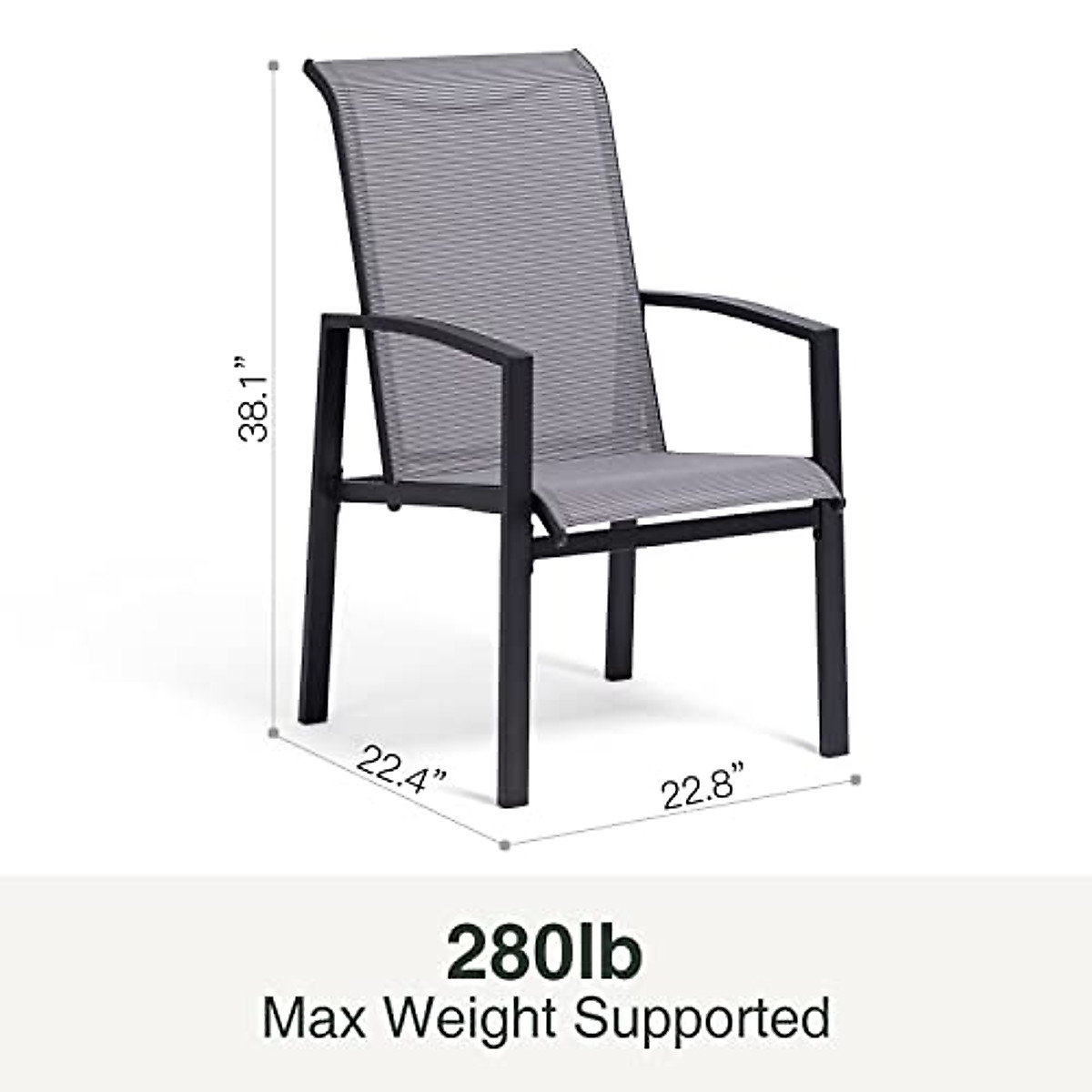 Dulce Domi Patio Chairs Set of 4, Rust-Free Outdoor Chairs W/Metal Slat Finish, 2x1 Textilene Dining Chairs Set of 4, Patio Chairs L23”xW22”xH38” Max Weight 280 Lbs