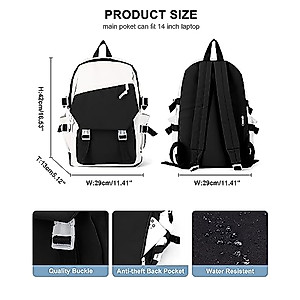 coowoz School Bag Lightweight Casual Daypack College Laptop Backpack for Men Women Water Resistant Travel Rucksack for Sports High School Middle Bookbag for girls(Black white)