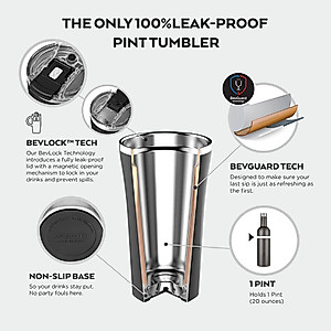 BrüMate Imperial Pint - 20oz 100% Leak-Proof Insulated Tumbler with Lid - Double Wall Vacuum Stainless Steel - Shatterproof - Travel & Camping Tumbler for Beer, Cocktails, Coffee & Tea (Matte Gray)