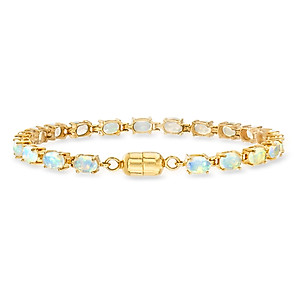 Ross-Simons Ethiopian Opal Tennis Bracelet in 18kt Gold Over Sterling. 7 inches