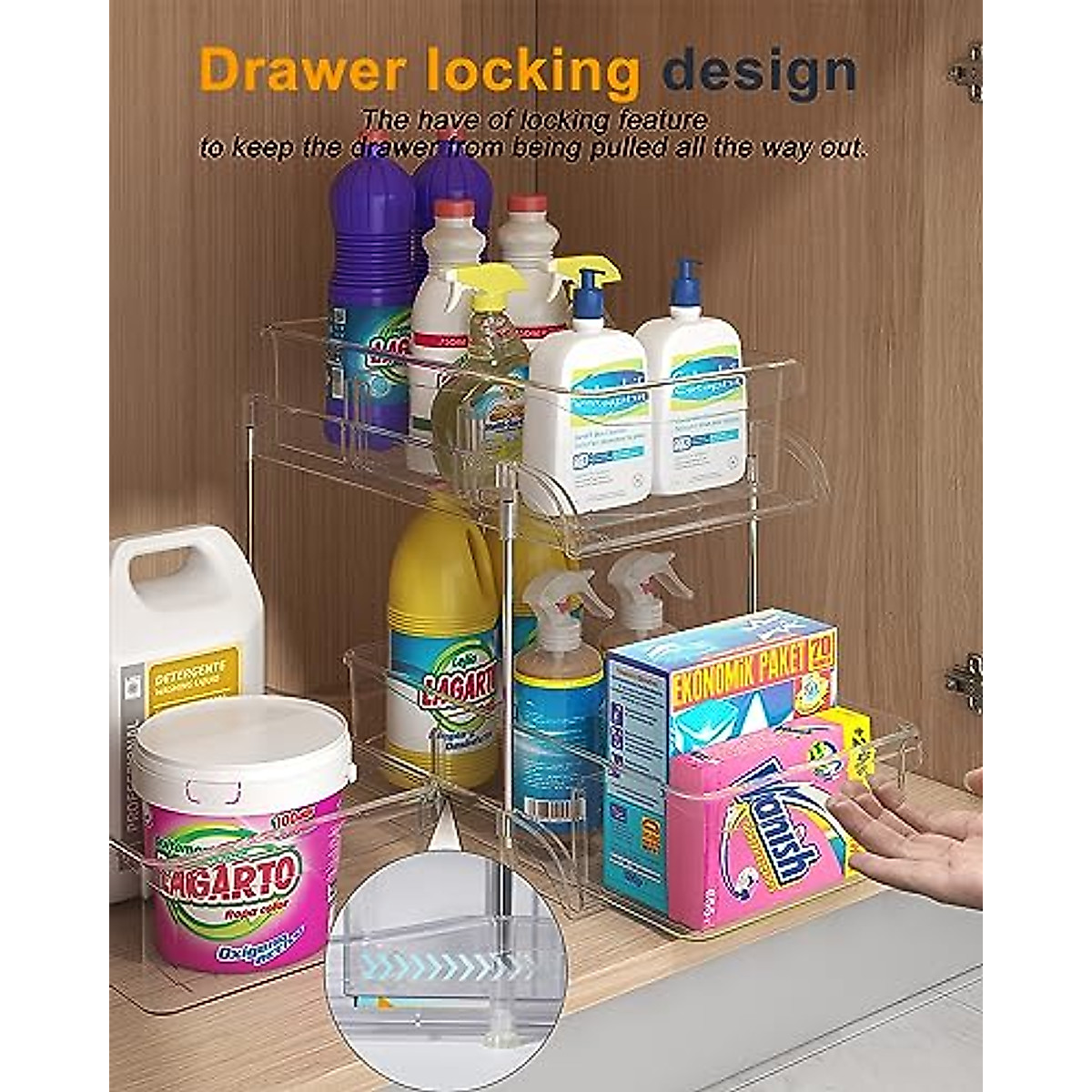 MHHA 2 Sets of 2-Tier Clear Under Bathroom Sink Organizers and Storage, Medicine Cabinet Organizer with Dividers, Pull Out Kitchen Pantry Shelf Cupboard Closet Vanity Organization Bins