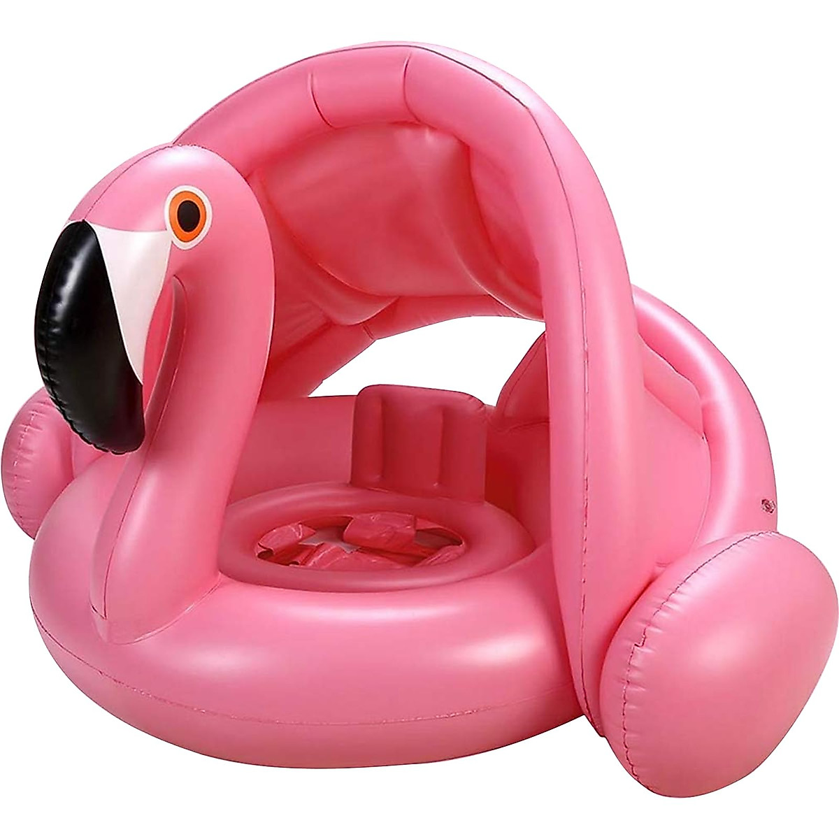 Flamingo Baby Swimming Ring with UPF 50+ Canopy Back Holder & Wings Airbag Never Flip Over, Inflatable Baby Pool Float Sunshade for 8-36 Months Infant Toddler Beach Water Toys Summer Luau Party Favors