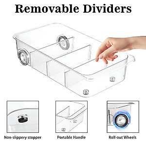 MineSign 2Pack Roll Out Fridge Caddy Bins Pull Out Drawer with Wheels Refrigerator Organizer Bins with Handles Divided Fruit Caddy for Fridge Pantry Cabinet Storage Cans Drinks