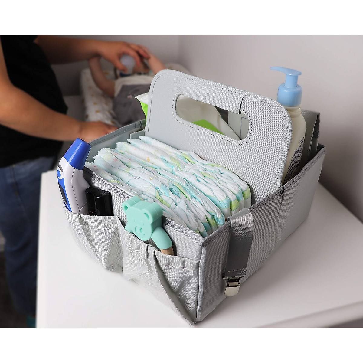 Baby Diaper Caddy Organizer Bag, Portable Essentials Storage Basket for Changing Table Nursery Station, Bags for Babies Diapers and Wet Wipes, Bottles, Pacifier, Lotions & Supplies Kit (Organizer Bag)