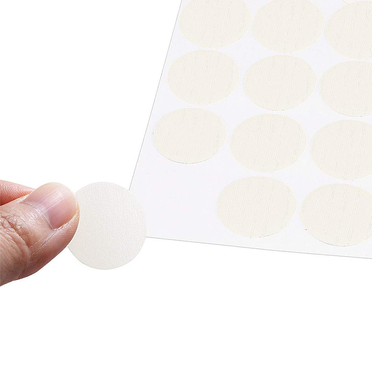 uxcell 3 Sheet/162Pcs Screw Hole Cover Stickers, 21mm Dia PVC Self Adhesive Covers Caps Dustproof for Wood Furniture Cabinet Shelf Wardrobe, Textured Warm White