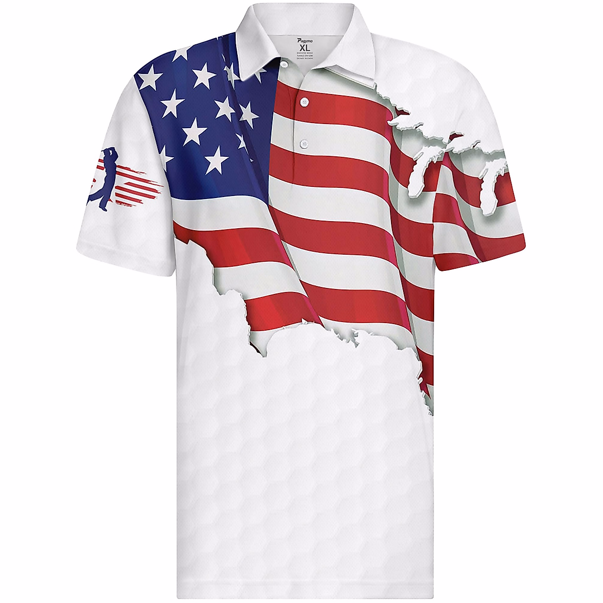 PAGYMO Golf Shirts for Men Crazy Funny Print Hawaiian Mens Polo Shirt Patriotic Flag Shirt, X-Large, Aop-polo-06368