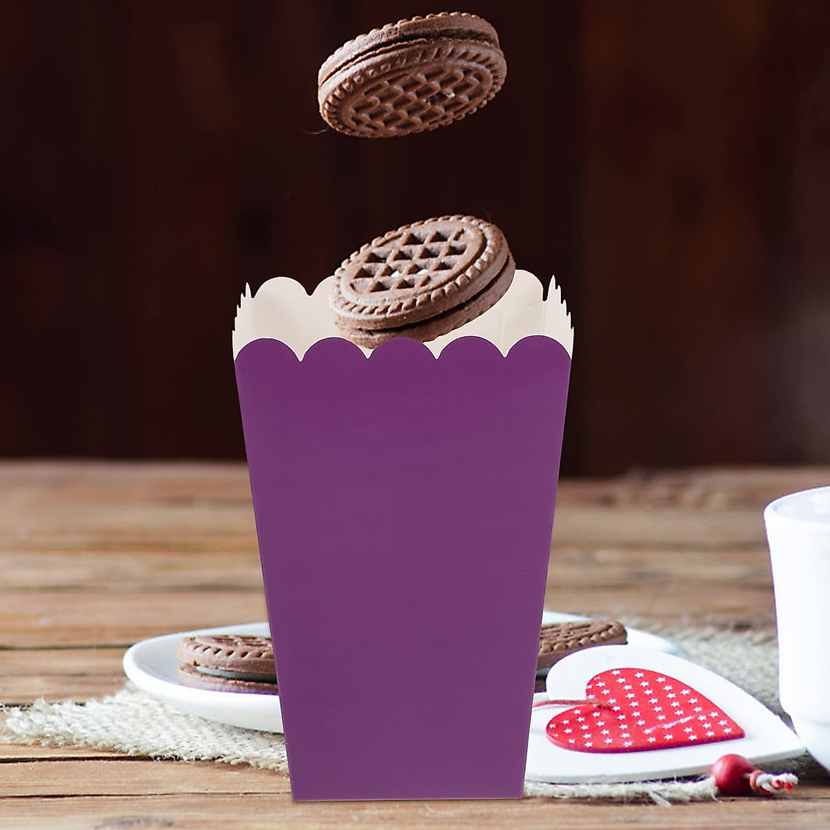 jojofuny 50pcs Boxes Popcorn Box Snack Candy Popcorn Bags Snack Containers Paper Popcorn Buckets Popcorn Cups Mini Popcorn Buckets 250g White Cardboard Purple Disposable Ice Bucket