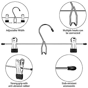 12 Pieces Pant Hangers with Clips Heavy Duty Clip Skirts Hangers Stackable Add on Metal Clothes Hangers with Adjustable Clips Black Rubber Grip Saving Space for Slack Trouser Jeans Towels