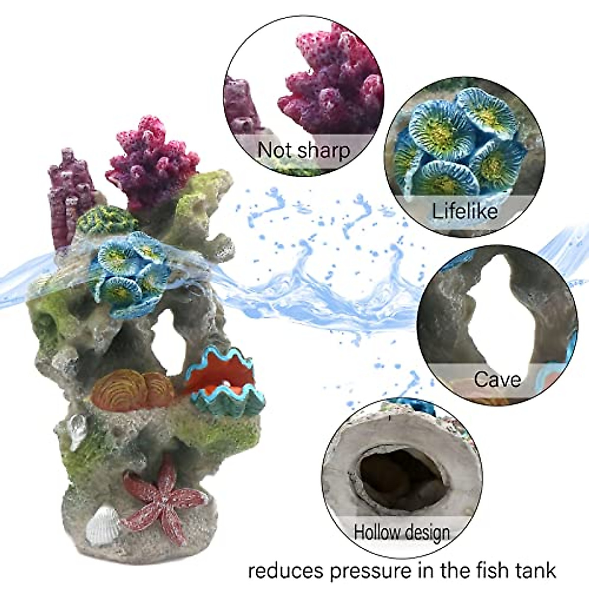 Fish Tank Rocks Resin Artificial Coral Inserts Decor Shell Ornaments Reef Aquarium Coral Decoration for Betta Fish Tank Fish to Sleep Rest Hide Play