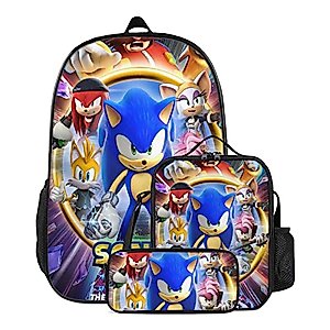 Ervkgm Cartoon Backpack School Bag Bookbag Cute 17 Inch with Lunch Bag Tote and Pencil Case Box Pouch Set for Boys Girls