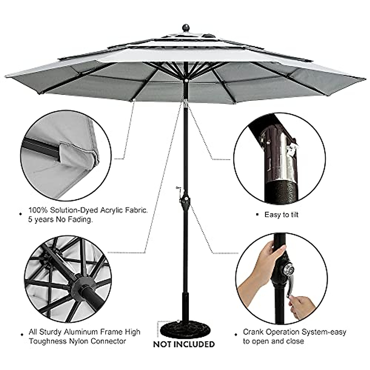 FrenzyBird Patio Umbrella 10ft Outdoor Table Market Umbrella 3 Tiers Patio Table Umbrella UV Protection Umbrella for Patio, Yard, Garden, Pool Side(Light Gray)