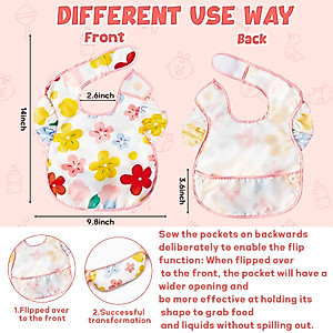 2ooya 3Pcs Mess Proof Bibs for Baby Girls Eating Waterproof Feeding Bib Set with Crumb Catcher Infant Adjustable Teething Bib Sleeveless Food Bibs for Babies, 6-36 Months