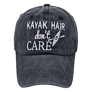 Waldeal Women's Kayak Hair Don't Care Embroidered Ponytail Hat, Adjustable Dad Hat Washed Baseball Cap Black