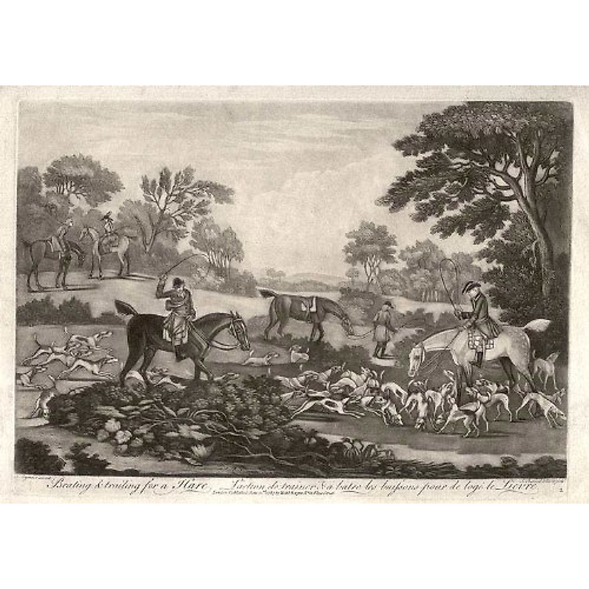 Beating & Trailing for a Hare. L'action de trainer & a batre les buissons pour de lage le Lievre.