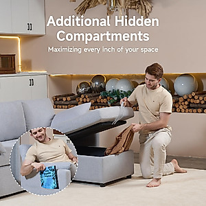 Real Relax 76'' Sleeper Sofa, 4-in-1 L Shaped Convertible Sofa Bed with Pull Out Bed and Storage, Couch with Chaise for Living Room, Apartment, Office and Bedroom, Light Gray