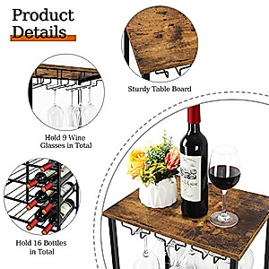 Vrisa Wine Rack Freestanding Floor 16 Bottles Wine Rack with 9 Glass Holder Wine Bottle Holder Stand Wine Racks for Floor 5 Tiers Wine Holder Stand for Kitchen Dining Room, Office, Bar, Rustic Brown