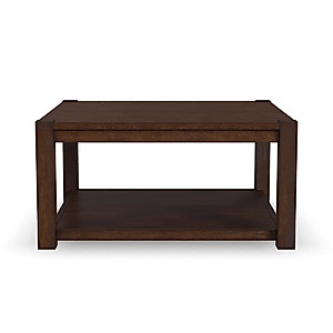 BOWERY HILL Transitional Brown Rustic Square Coffee Table with Casters