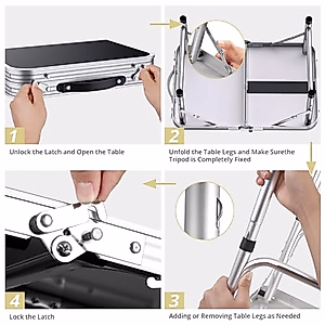 Anbte Folding Camping Table, Aluminum 24" x 16" Adjustable Height Small folding table with Carrying Handle, Lightweight, Portable Camping Table Waterproof for Outdoor Indoor Picnic Beach BBQ (Black)