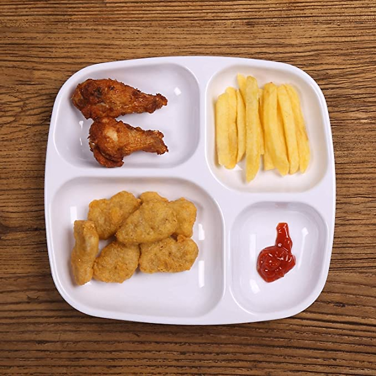 HOMEREFROM 8 Pcs -10.2”Meal Trays Melamine Compartment Dessert/Salad Plates, 4 Section Compartment Divided Plates, melamine platter,Salads, noodles, burgers,Safe for Dishwasher (White)