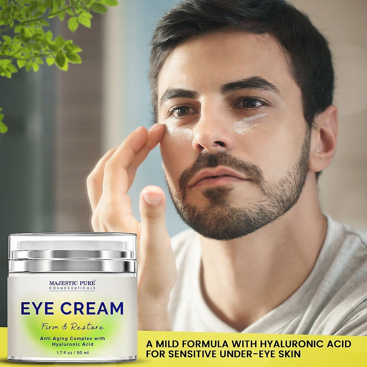 Majestic Pure Under Eye Cream with Hyaluronic Acid - Anti Aging & Firming - Reduces Appearance of Dark Circles, Puffiness, Eye Bags & Crow’s Feet - Youthful & Bright Appearance - Men and Women - 50ml
