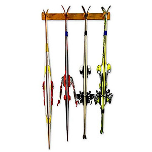 StoreYourBoard Timber Ski Wall Rack, 4 Pairs of Skis Storage, Wood Home and Garage Mount System, Natural Wood