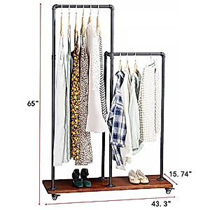 GIMHAI HOME Industrial Heavy Duty Hanging clothes Rack,Pipe Double Rod Garment Rack with Wheels - Parent-child Rolling Clothing Rack – Steampunk Clothes Racks for Hanging Clothes