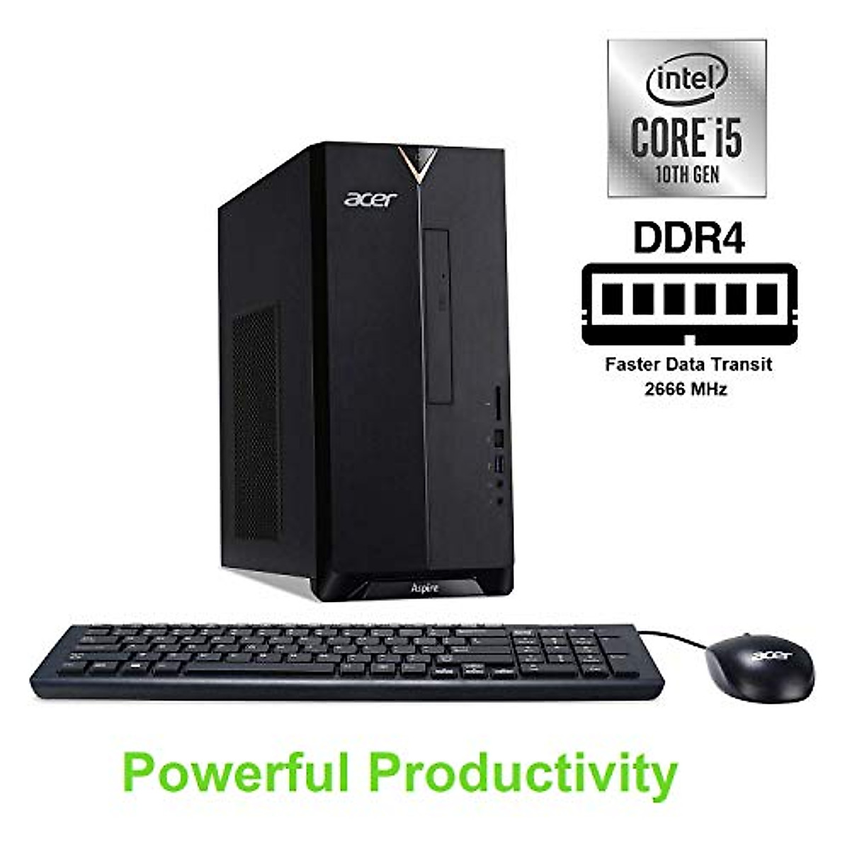 Acer Aspire TC-895-UA92 Desktop, 10th Gen Intel Core i5-10400 6-Core Processor, 12GB 2666MHz DDR4, 512GB NVMe M.2 SSD, 8X DVD, 802.11ax Wi-Fi 6, USB 3.2 Type C, Windows 10 Home