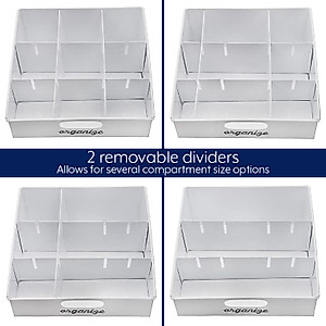 AuldHome Enamelware Farmhouse Snack Caddy (White); Rustic Countertop Storage Container with Dividers