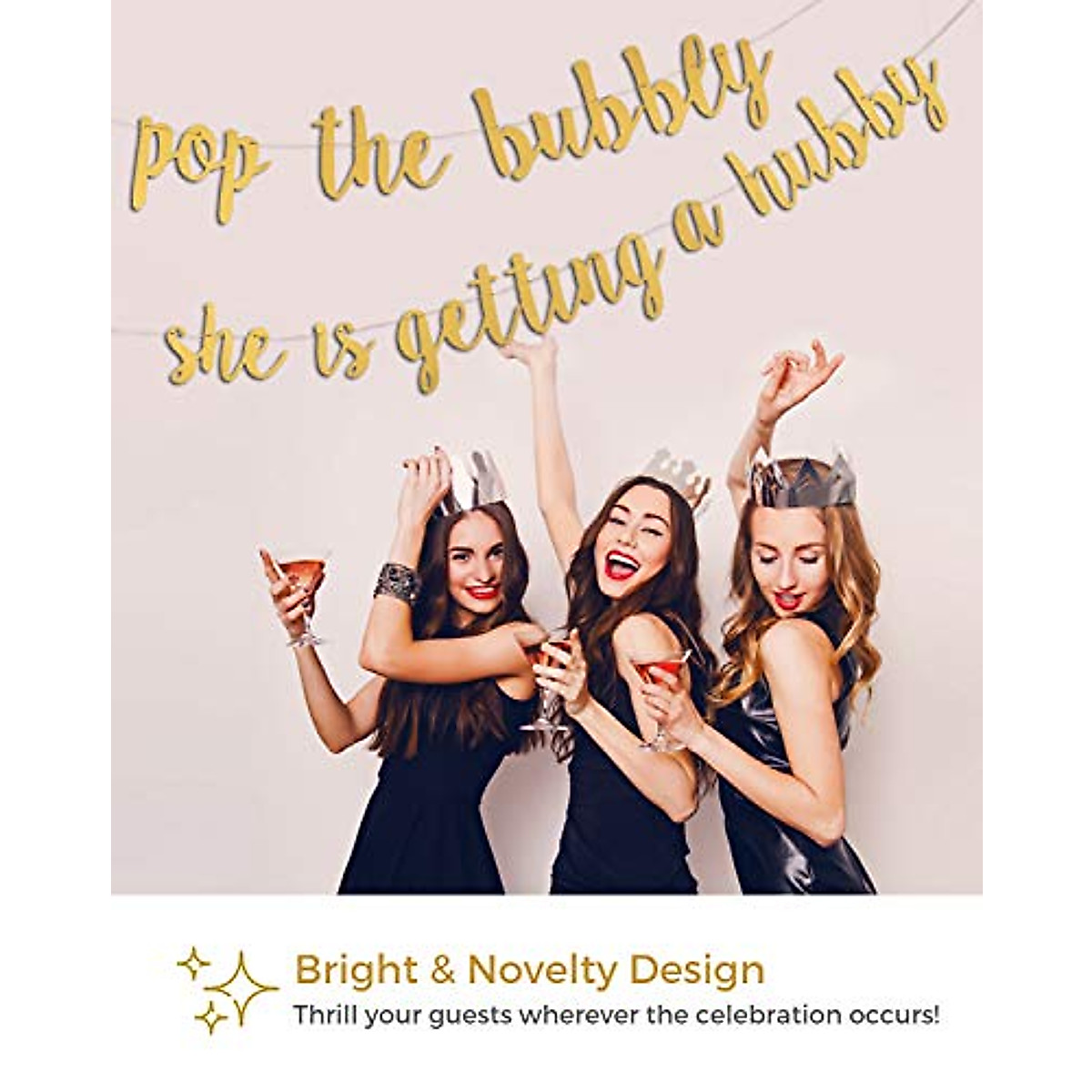 Party101 Gold Glitter Pop the Bubbly She's Getting a Hubby Banner - Bachelorette Decorations - Engagement Party, Bridal Brunch, Bachelorette Party, Mimosa Bar, Wedding Shower - Bride Decorations