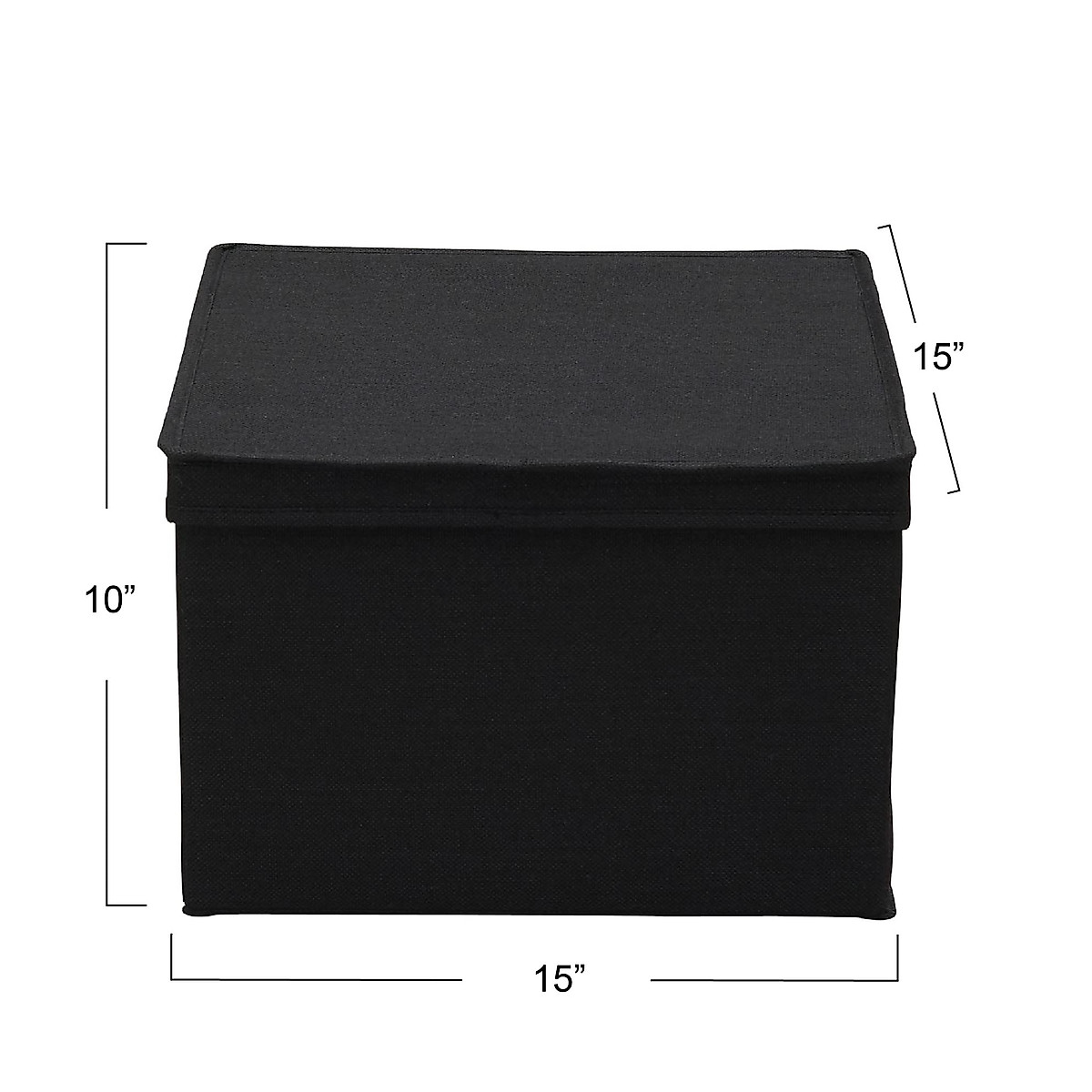 Household Essentials Square Canvas Storage Box With Lid, 15x15x10 in, Black Linen, Set of 2