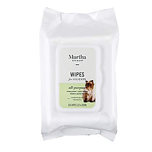 Martha Stewart for Pets Lemongrass Verbena Cat Wipes | Hypoallergenic Cat Bath Wipes, 100 Count | Easy and Effective Way to Clean your Cat Without A Bath
