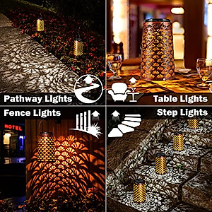 Hanging Solar Lanterns Outdoor Waterproof - 2 Pack Metal LED Decorative Lights with 2 Modes Warm Cool White for Landscape, Courtyard, Camping, Garden, Tabletop, Backyard