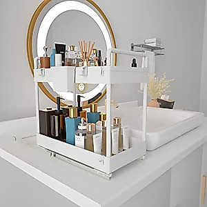 DonYeco Under Sink Organizer, 2 Tier Bathroom Storage Rack, Under-Mount Sliding Drawer Slides，White