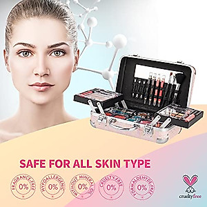 Hot Sugar All In One Makeup Set for Teenager Girls 10-12 Full Makeup Kit for Beginners Includes Eye Shadow Palette Blush Lip Gloss Lipstick Lip Pencil Eye Pencil Brush Mirror (Pink Heart)