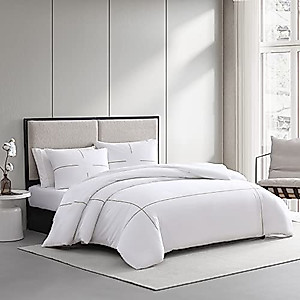 Vera Wang- Queen Duvet Cover Set, Reversible Cotton Bedding Set with Matching Shams, Designer Home Décor (Zig Zag White/Beige, Queen)