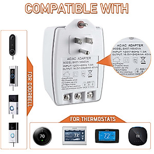 JAMHER 16.5 Volt Doorbell Transformer 16.5VAC 40VA 2424mA Plug in Transformer with PTC Fuse Compatible with Nest Ecobee Sensi and Honeywell Thermostat and All Versions of Ring Doorbell