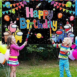 Among Us Happy Birthday Background Decoration-Among Us Game Banner for Men Boy Kids’ Game Theme Birthday Party Decoration (5x3ft)