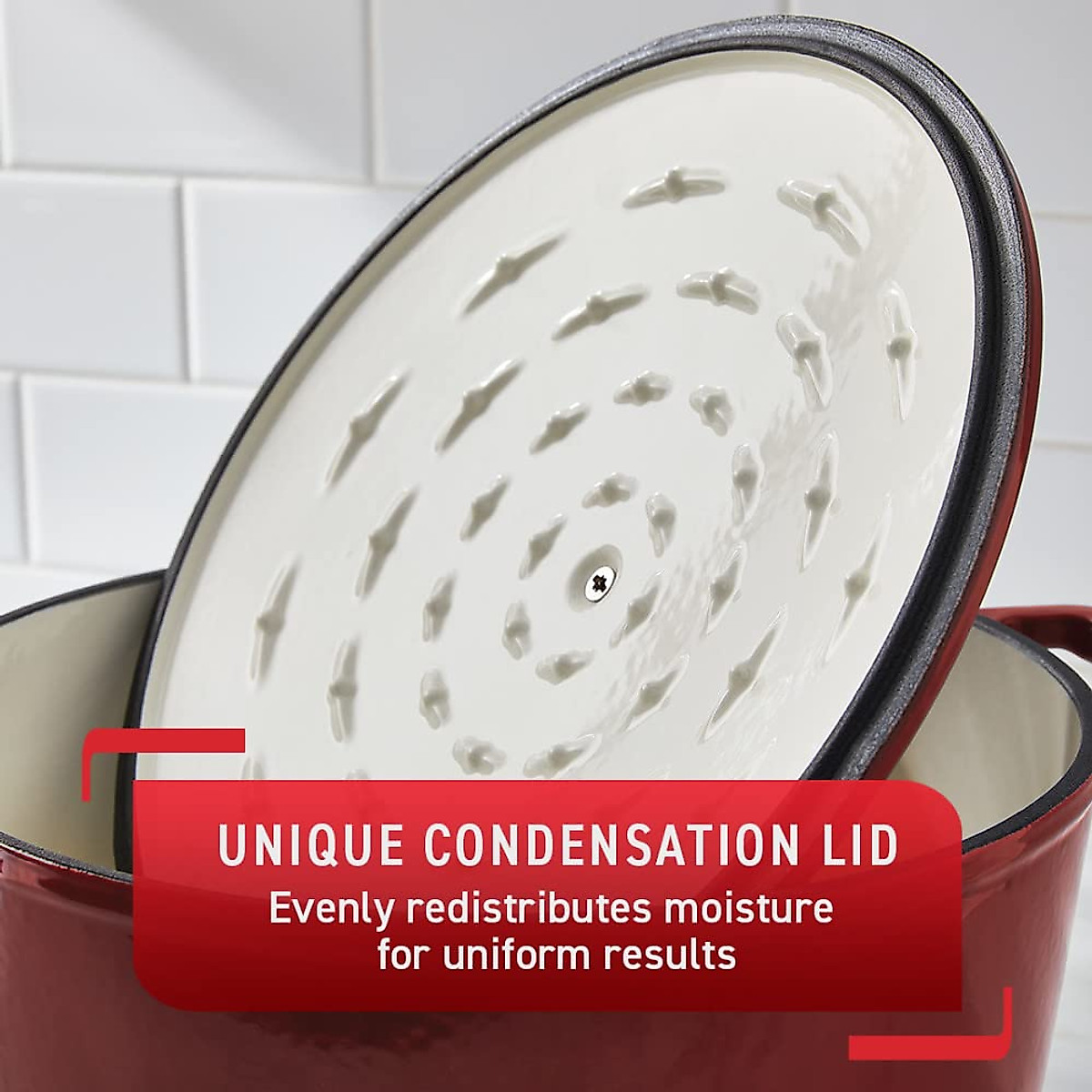 T-fal Cast Iron Enameled Dutch Oven 6 Quart Induction Oven Broiler Safe 500F Pots and Pans, Cookware Red