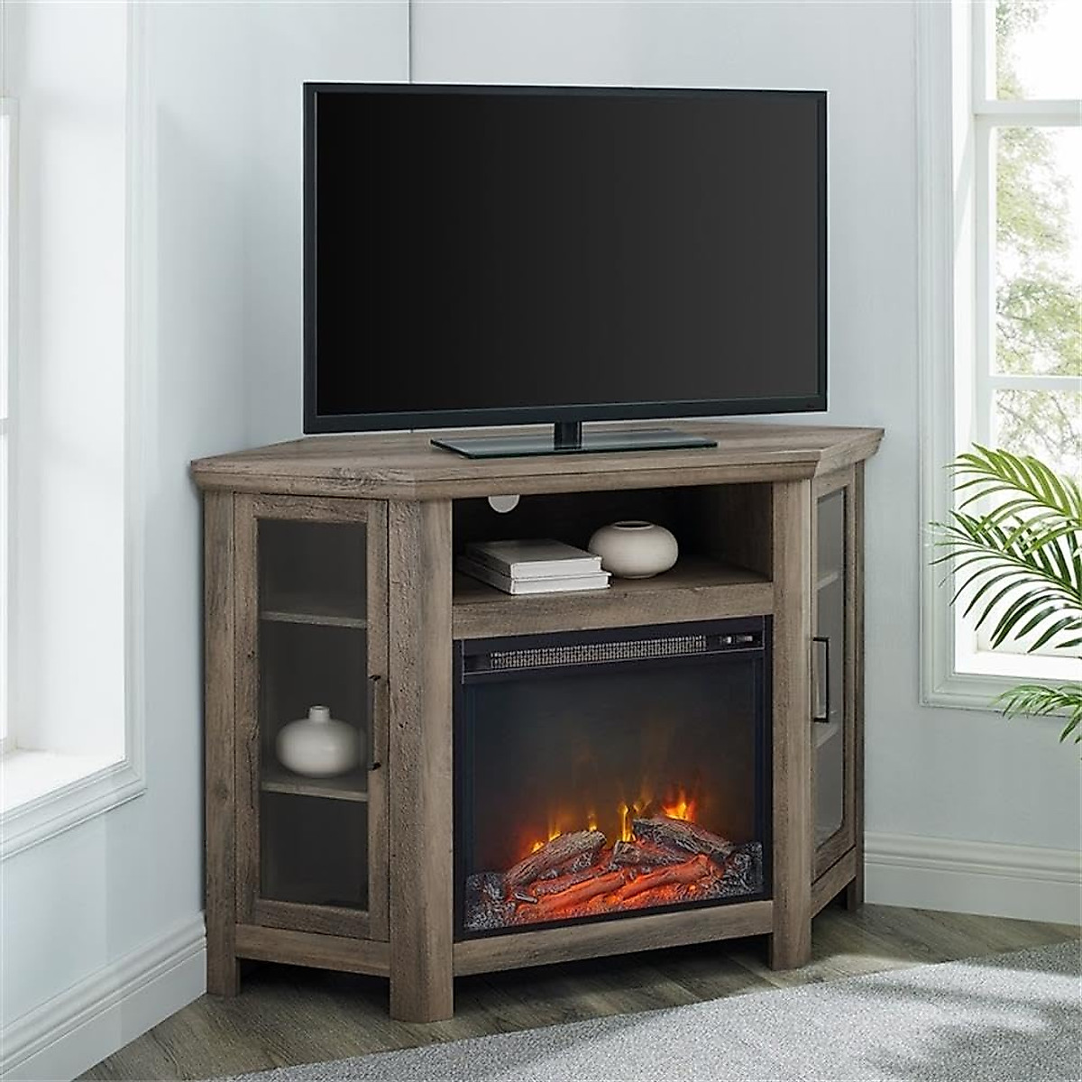 Walker Edison 48" MDF Corner Fireplace TV Stand - Grey Wash