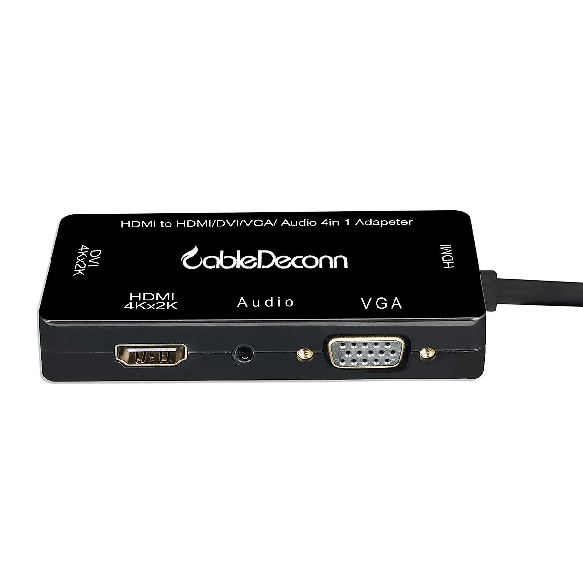 CableDeconn Multiport 4-in-1 HDMI to HDMI DVI 4K VGA Adapter Cable with Audio Output Adapter Converter (Black)