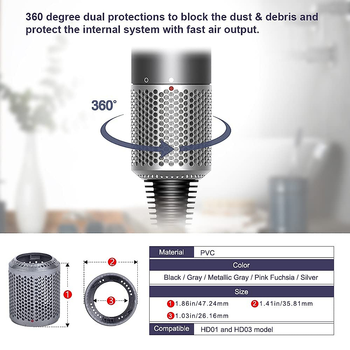 Hair Dryer Strainer Filter Mesh Compatible with Dyson Supersonic Hair Dryer HD01 HD03 HD04 HD08 Models, Filter Cover Cap Replacement Part with 32-in-1 Screwdriver Tool Kit (Silver Gray)