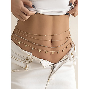 Waist Chain Belt Body Chain Gold Chain Belt Waist Beads Chains for Women Layered Belly Beads Chain Jewelry Gifts for Women Trendy Stocking Stuffers