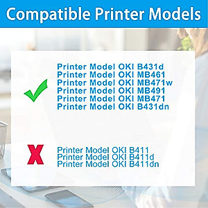 LCL Compatible Toner Cartridge Replacement for OKI B431 MB461 MB471 44574901 10000 Pages B431D B431DN MB491 MB471W (1-Pack Black) Not Compatible for B411 B411D B411DN