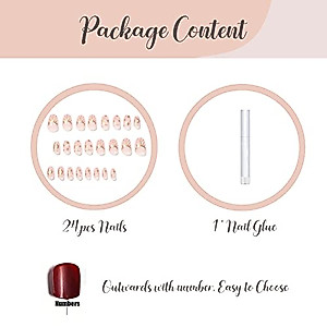 BABALAL Press on Nails Short Round Fake Nails Glossy Glue on Nails with Design Short Nails 24Pcs Oval Acrylic Nails for Women and Girls