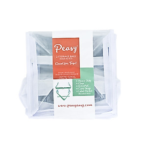 Toy Organizer for Toys like Legos, Stuffed Animals, & Games. Closet Organizer, Travel and storage Bag. Clear and White, Thick and Sturdy, Zippered 10"x10"x8," Set of 2